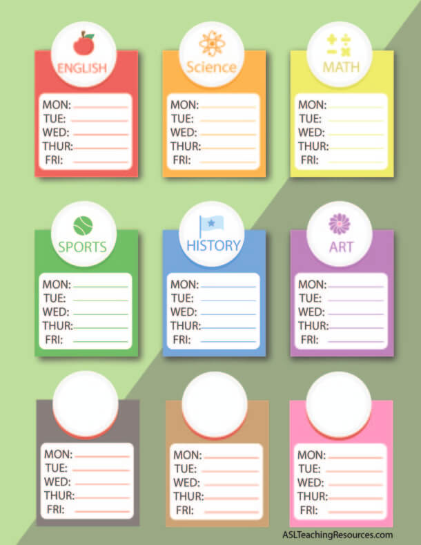 Teacher - Monday-Friday School Work List - ASL Teaching Resources