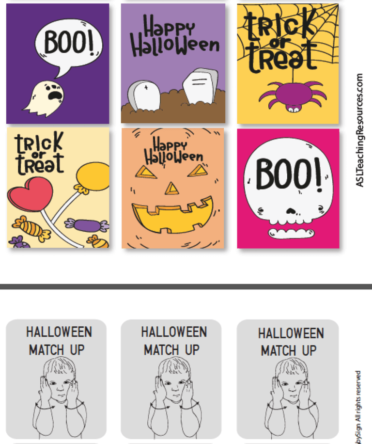 Halloween Game Matchups Full Color Version 1 - ASL Teaching Resources
