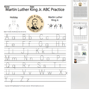 MLK ABC Writing Practice and Hands To Sort - ASL Teaching Resources