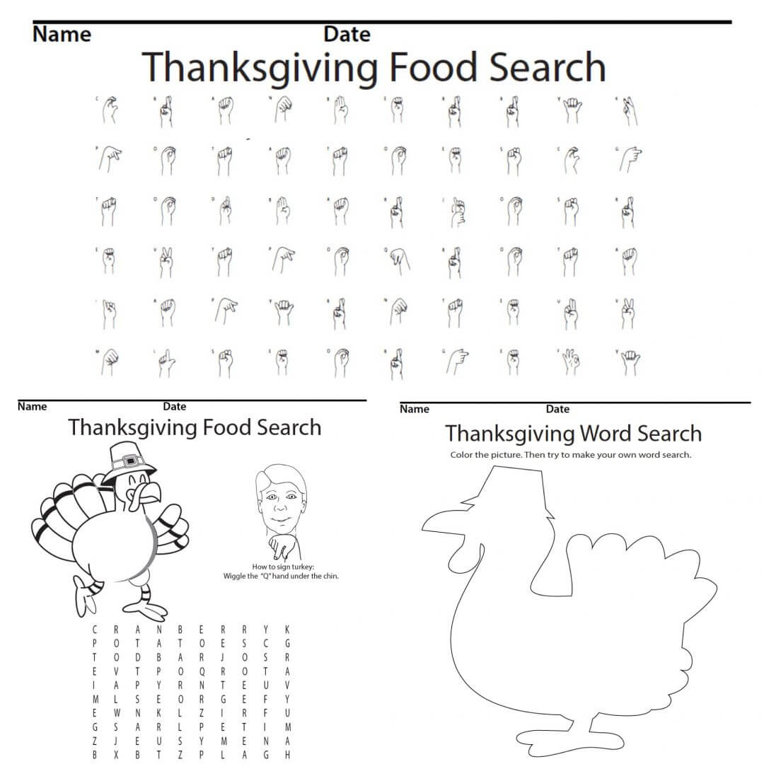 Thanksgiving Food Word Search - ASL Teaching Resources