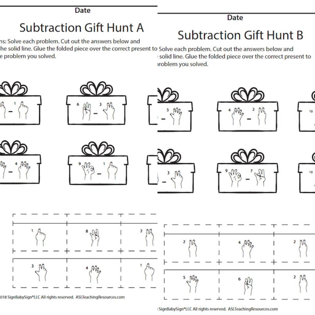 Subtraction Gift Hunt - ASL Teaching Resources