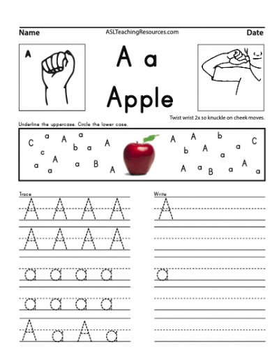 ABC Activity Writing - Lesson Plan Book 20 A - ASL Teaching Resources