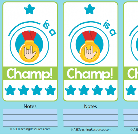 Editable Student Award - You're a champ - ASL Teaching Resources