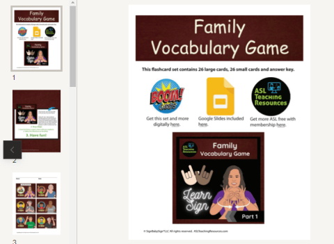 Family Vocabulary Game - Part 1 - ASL Teaching Resources