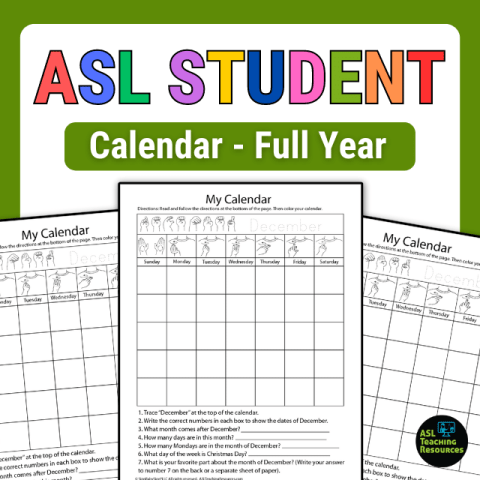Student Calendars Skill Building Worksheets - ASL Teaching Resources